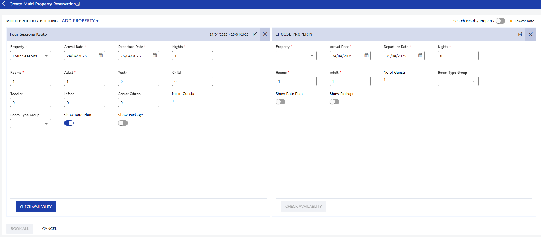 Creating Multi Property Reservations