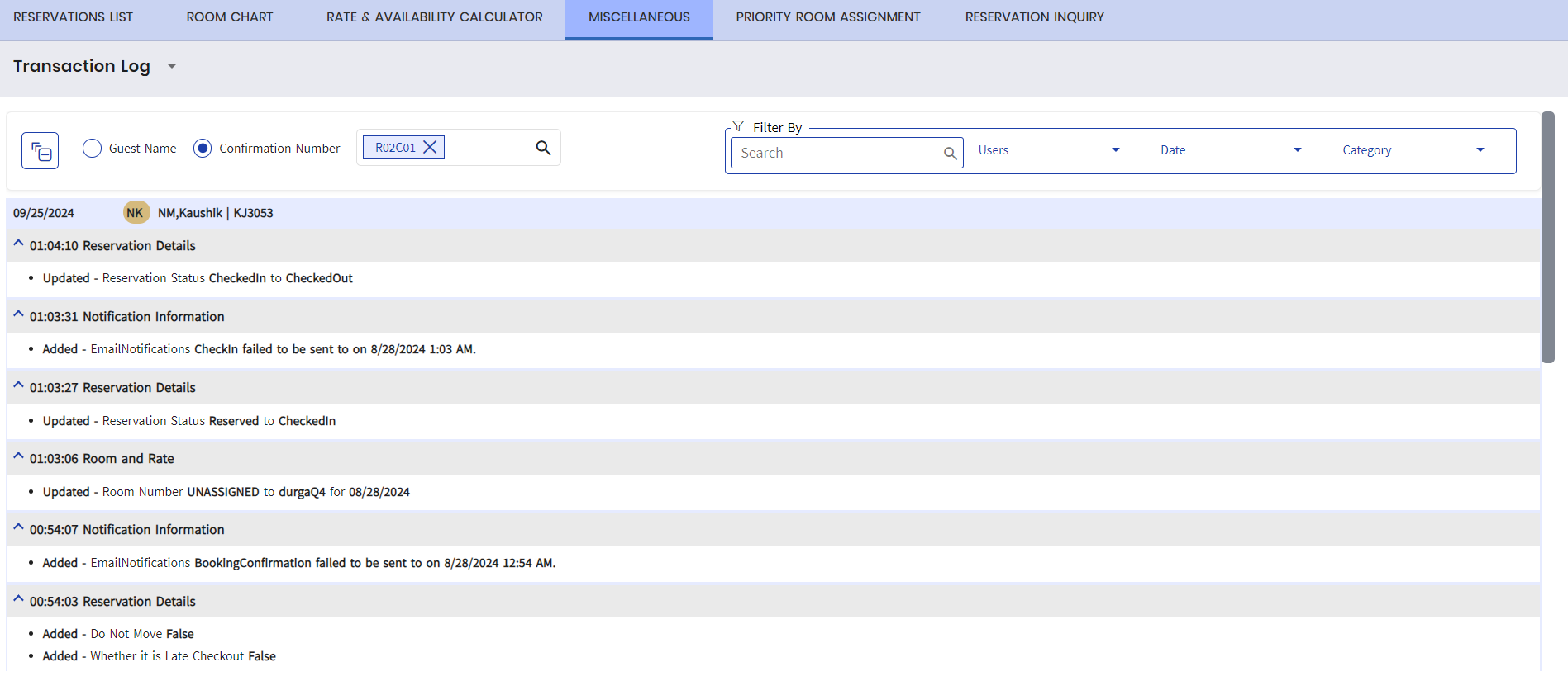 Viewing Transaction Logs